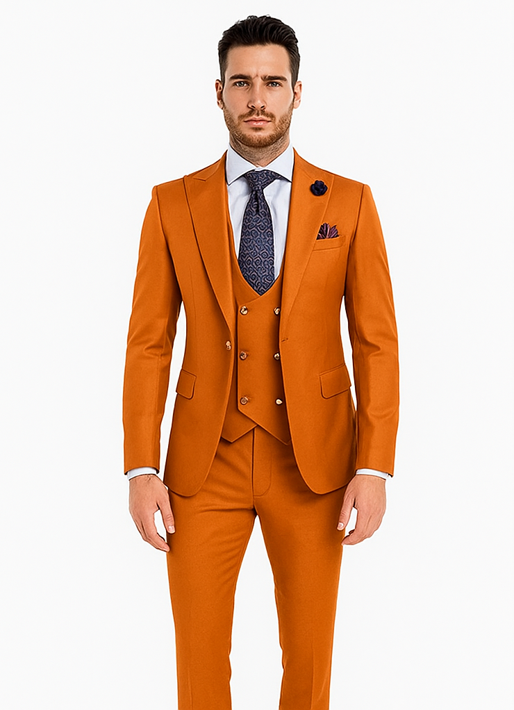 Rossiman Men’s Rust Slim Fit Suit | 3-Piece Set with Double-Breasted V